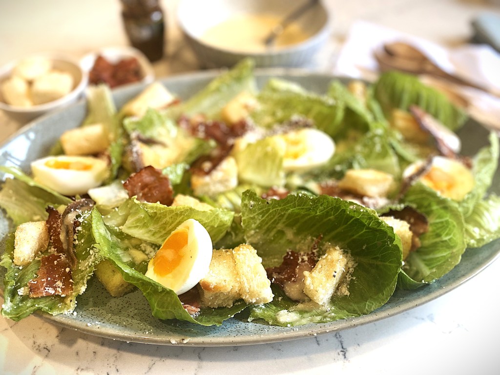 Classic Caesar Salad with Crispy Oven-Baked Bacon